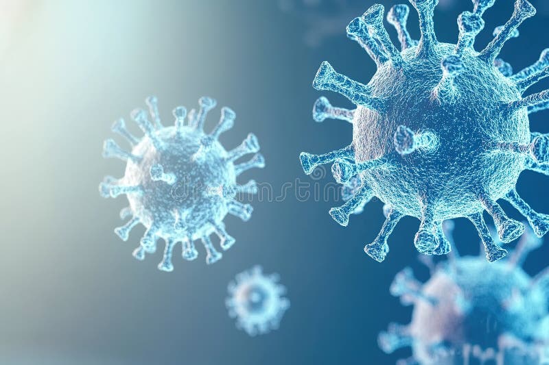 Microscopic View of Blue Coronavirus Particles Floating in Air Stock ...