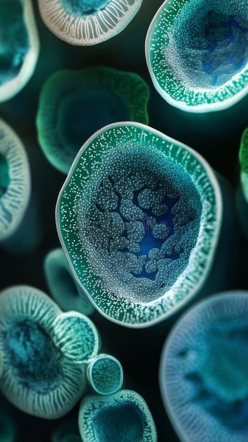 Microscopic View of Blue and Green Cells, Biological Structure Concept ...