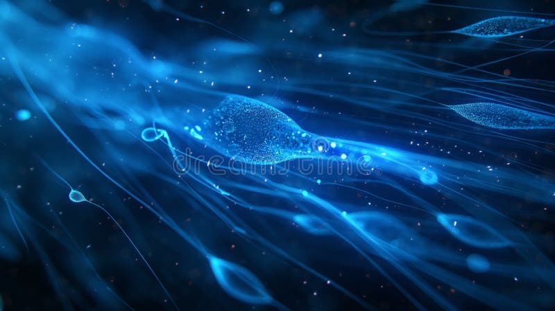Microscopic View of Blue Sperm Cells Stock Photo - Image of scientific ...