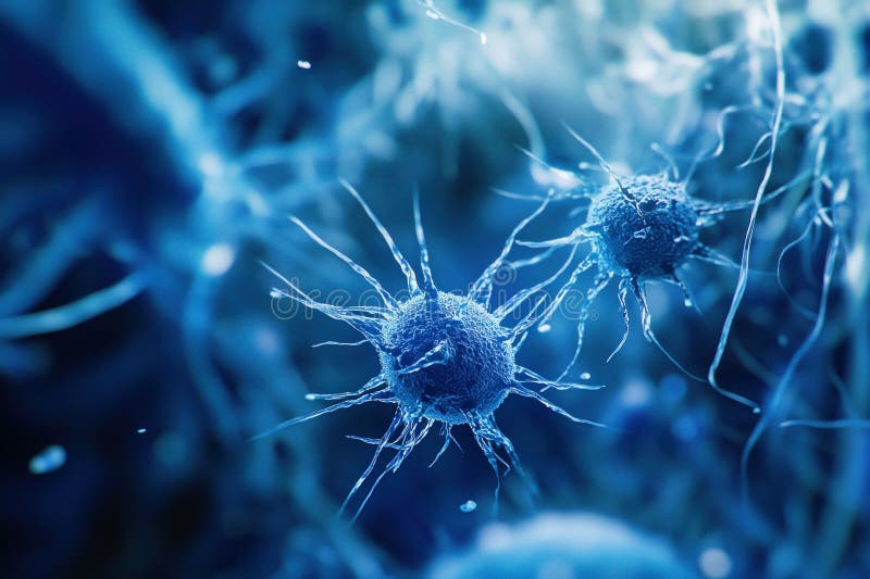 Microscopic Virus Cells in Blue Abstract Background Stock Photo - Image ...