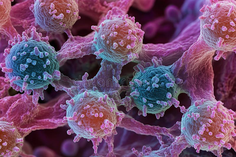 Microscopic View of Cancer Cells Attacking Healthy Tissue Stock ...