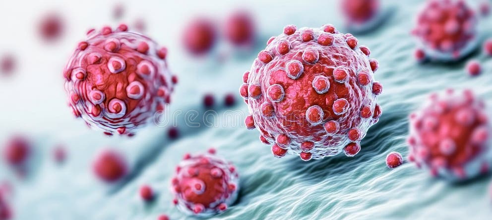 Microscopic View of Cancer Cells a Detailed 3D Render Illustrating the ...