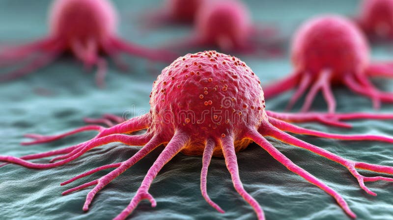 Microscopic View of Cancer Cells with Pink Tentacles Stock Illustration ...