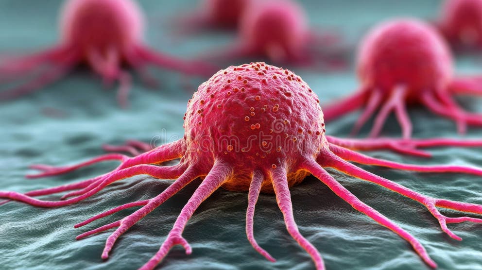 Microscopic View of Cancer Cells with Pink Tentacles Stock Illustration ...