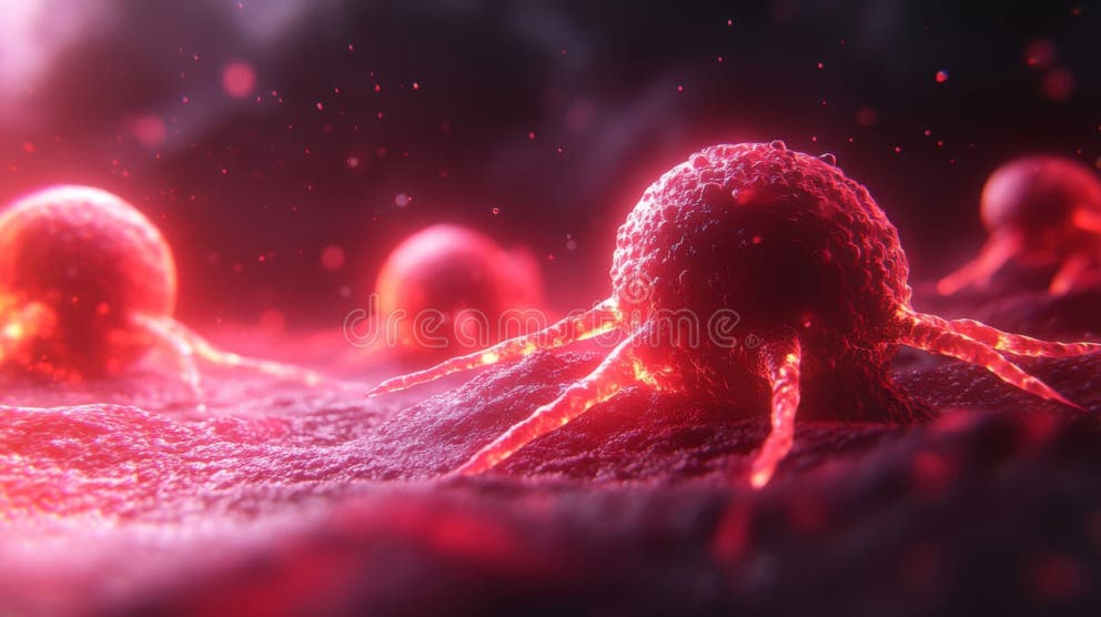 Microscopic View of Cancer Cells Spreading Rapidly Stock Illustration ...