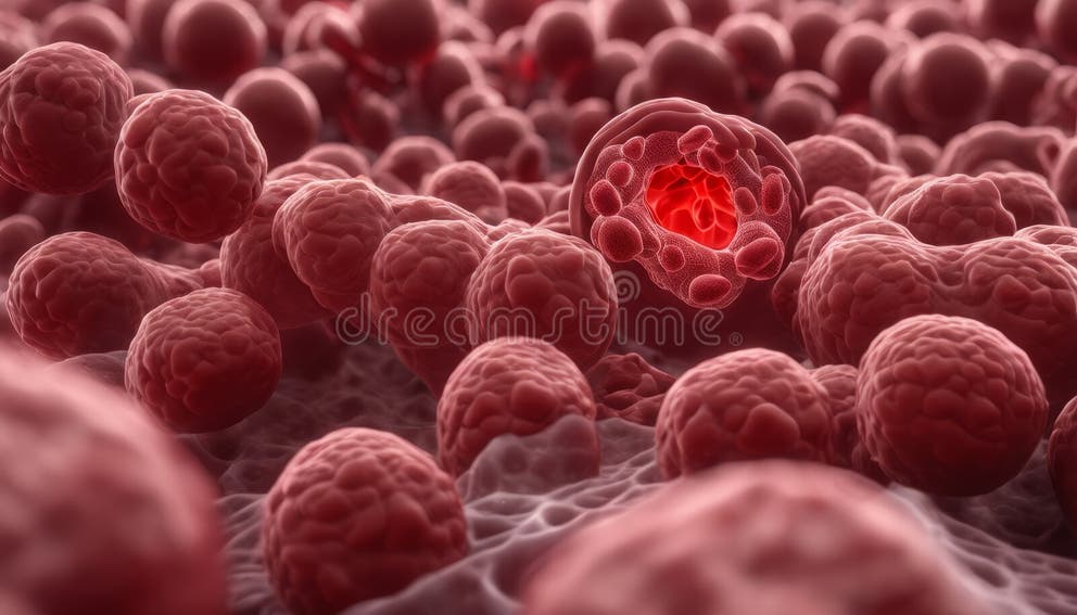 Microscopic View of a Cell Cluster, Possibly Cancerous, with a Bright ...