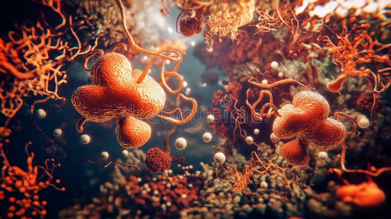 Microscopic View of Cell Elements Interacting in Human Metabolism Stock ...