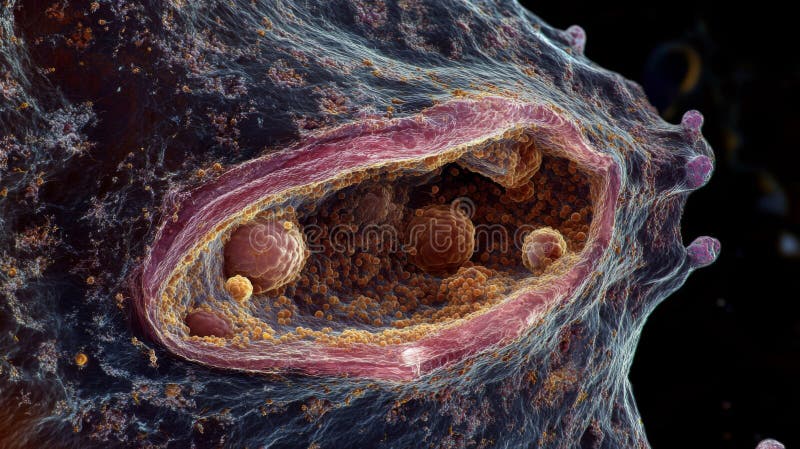 Microscopic View of a Cell with Internal Structures Stock Illustration ...