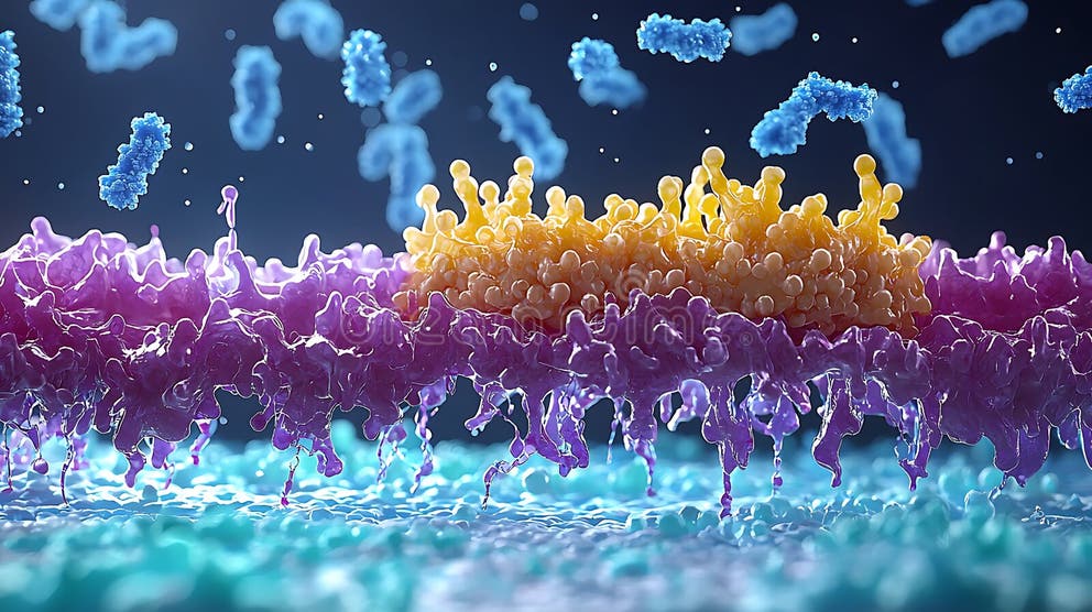 Microscopic View of Cell Membrane with Viruses and Bacteria Stock ...