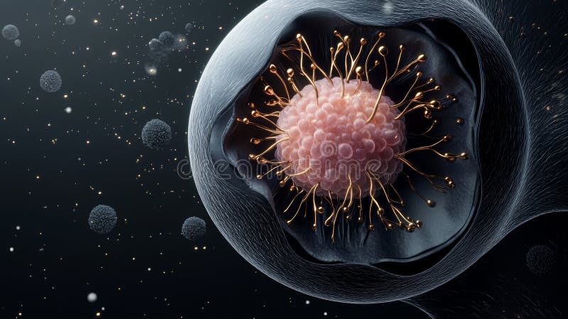 A Microscopic View of a Cell with a Pink Nucleus Surrounded by ...