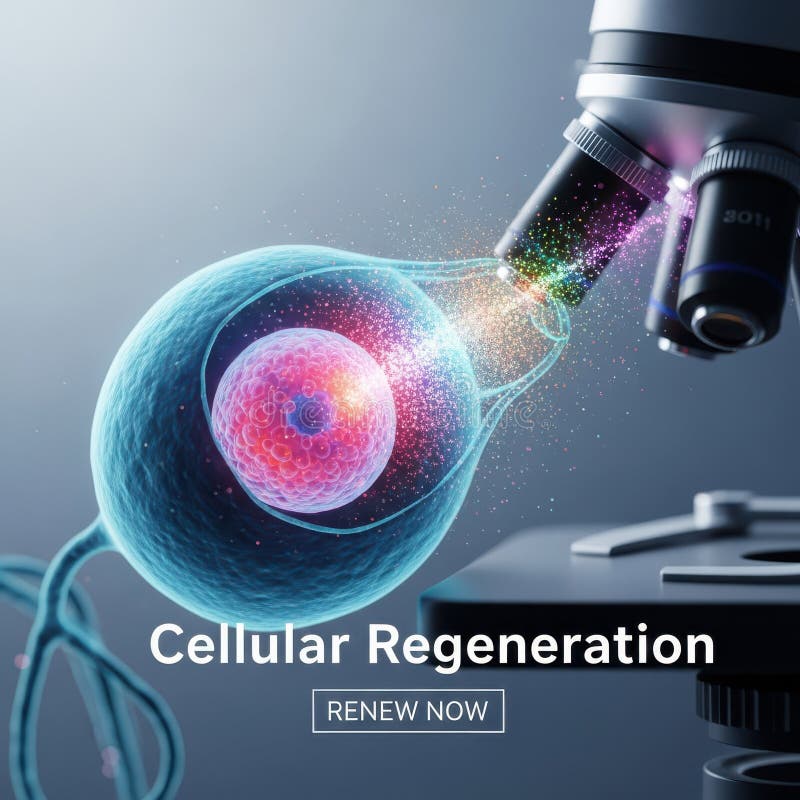 Microscopic View of Cell Regeneration Colorful Particles Emitted from ...