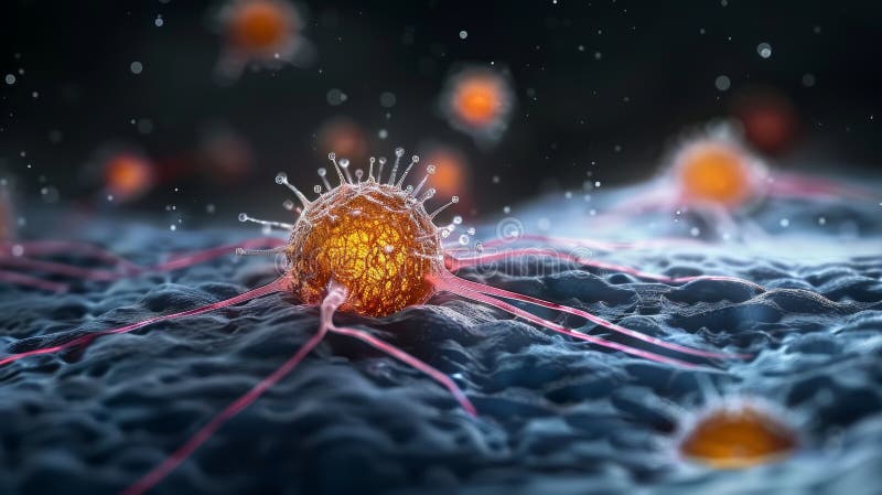 Microscopic View of a Cell Under Attack, Showcasing a Virus Invading ...