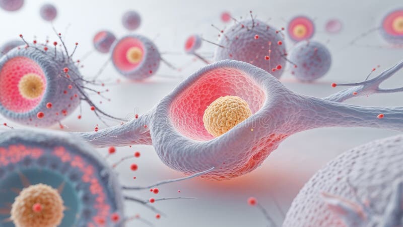 Microscopic View of Cells Communicating and Interacting in the Body ...