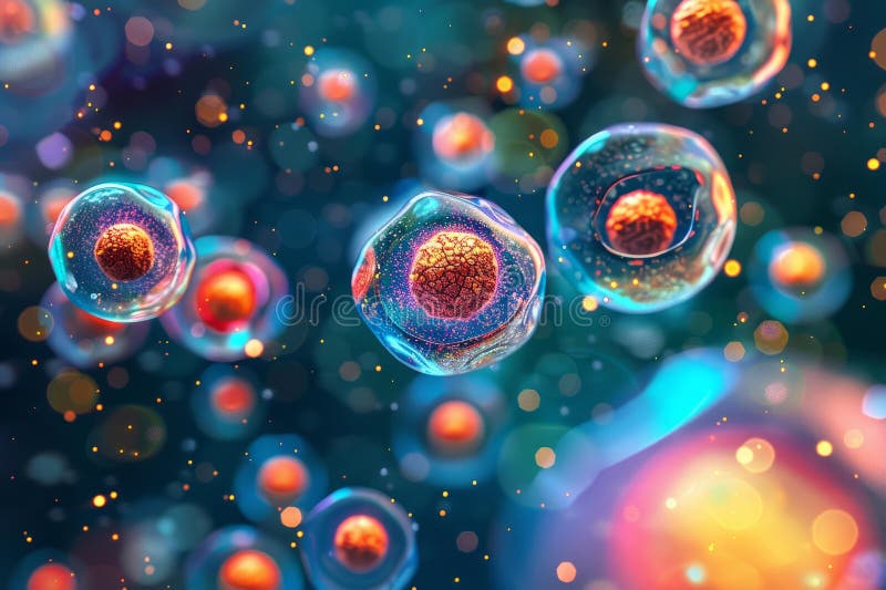 Microscopic View of Cells Dividing and Multiplying in a Colorful ... Microscopic View of Cells Dividing and Multiplying in a Colorful ...