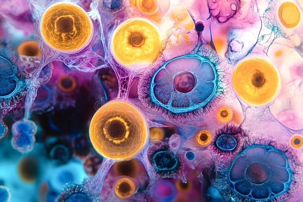 Microscopic View of Cells Dividing and Multiplying in Colorful Organic ...