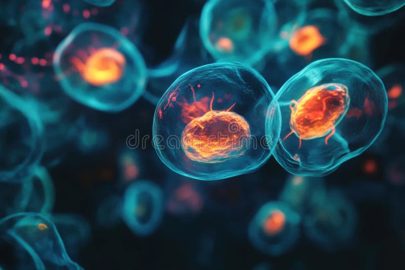 Microscopic View of Cells Dividing and Multiplying in 3d Render Stock ...