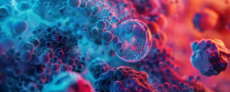 Microscopic View of Cells and Molecules in Colorful Abstract Background ...
