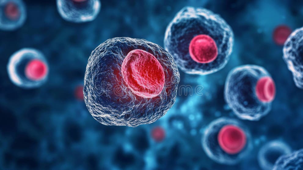 Microscopic View of Cells with Red Nuclei Stock Illustration ...