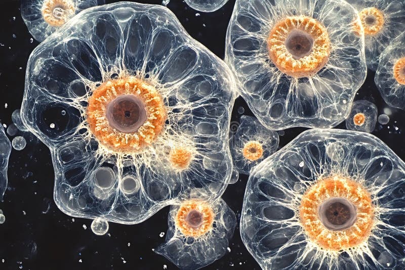 Microscopic View of Cells Showing Intricate Structures and Nuclei Stock ...