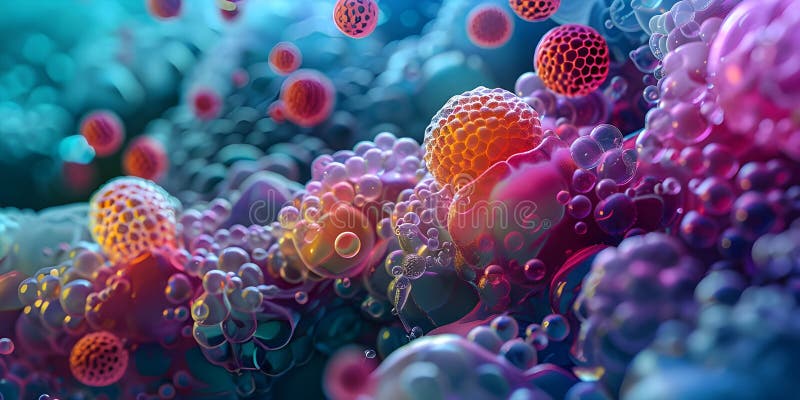 Microscopic View of Cells and Structures in Medical Background Stock ...