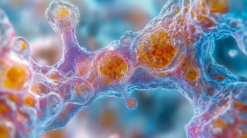 Microscopic View of a Cellular Structure with Orange Glowing Cells ...