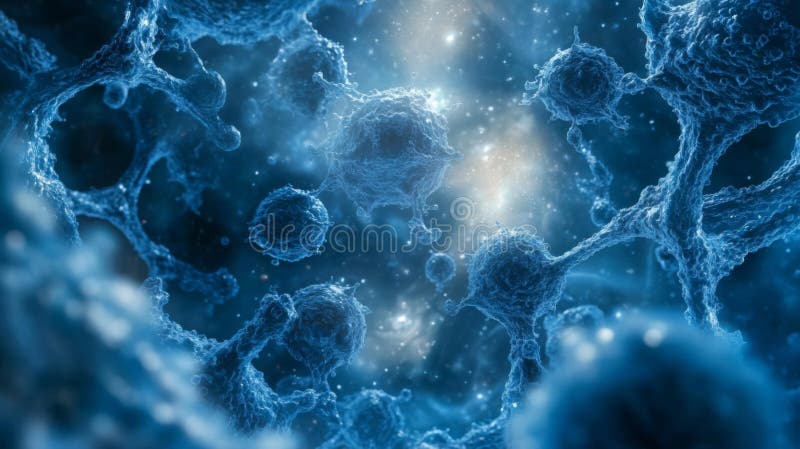Microscopic View of Cellular Structures in Blue Hues Stock Illustration ...