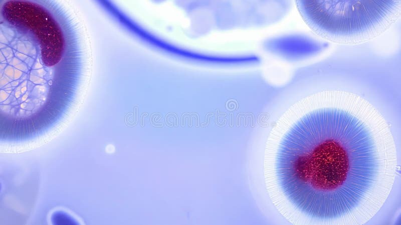 Microscopic View of Cellular Structures with a Red Nucleus in a Blue ...
