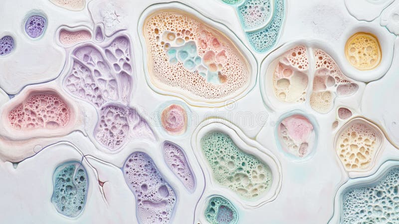 Microscopic View of Cellular Structures Rendered in Pastel Colors Creating an Organic Pattern ...