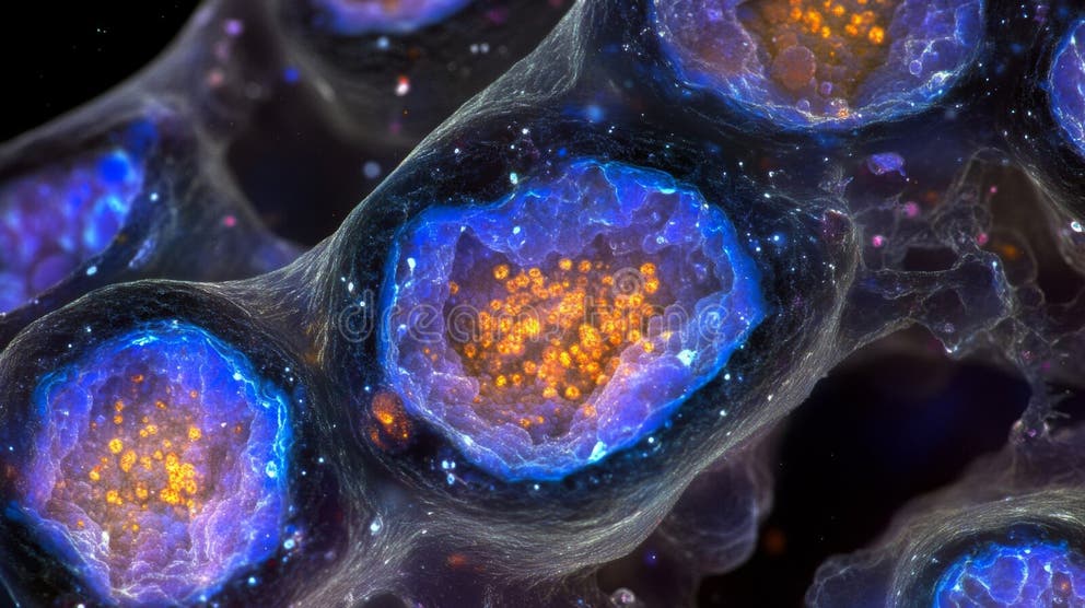 Microscopic View of Cellular Structures Resembling a Cosmic Nebula ...
