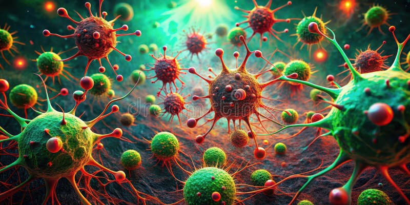 Microscopic View of Cellular Structures with Vibrant Coloration and ...