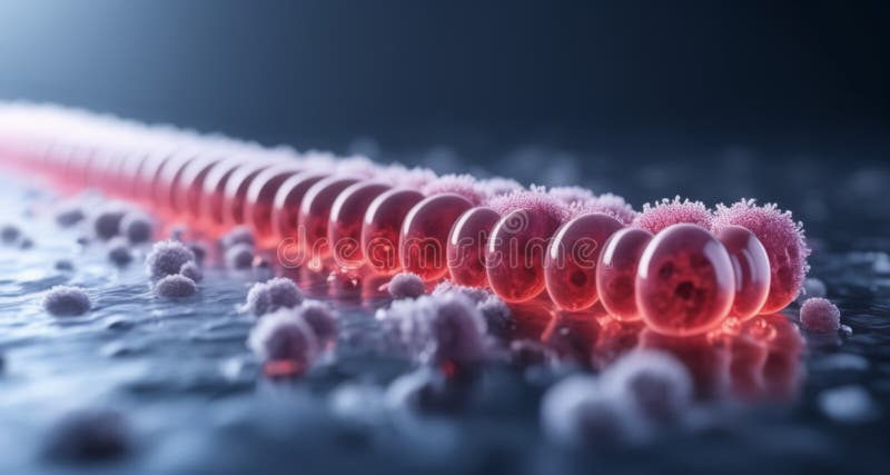 A Microscopic View of a Chain of Cells, Illuminated by Fluorescent ...