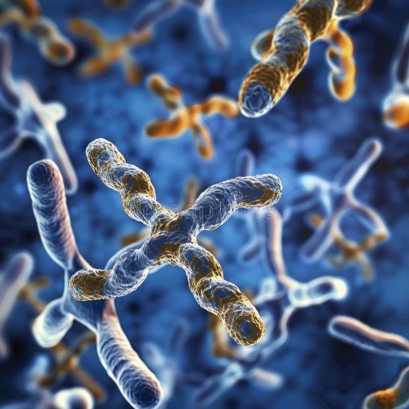 Microscopic View of Chromosomes on a Blue Background, Highlighting the ...