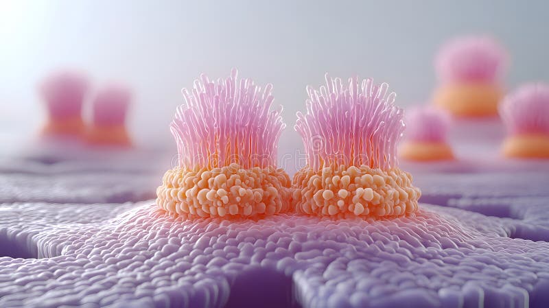 Microscopic View of Cilia on Cell Surface Detailed 3D Render of ...