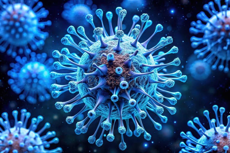 Microscopic View of a Cluster of Blue Viruses with Spiked Surfaces ...