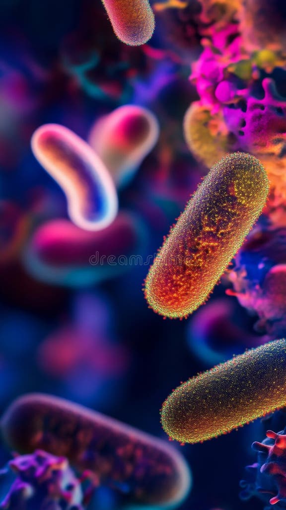 Microscopic View of Colorful Bacteria Against Deep Blue Background ...