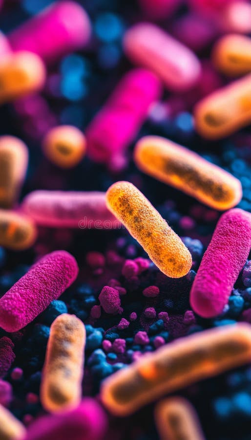 Microscopic View of Colorful Bacteria Cells on an Abstract Background ...