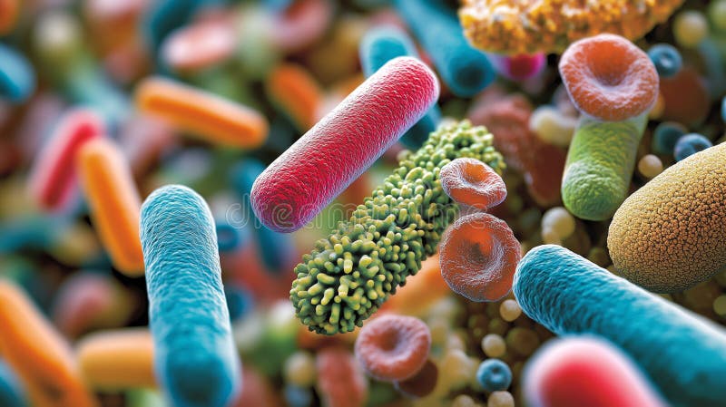 Microscopic View of Colorful Bacteria in a 3D Image Stock Illustration ...