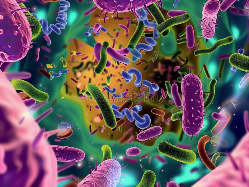 A Microscopic View of Colorful Bacteria in a Vibrant, Abstract ...