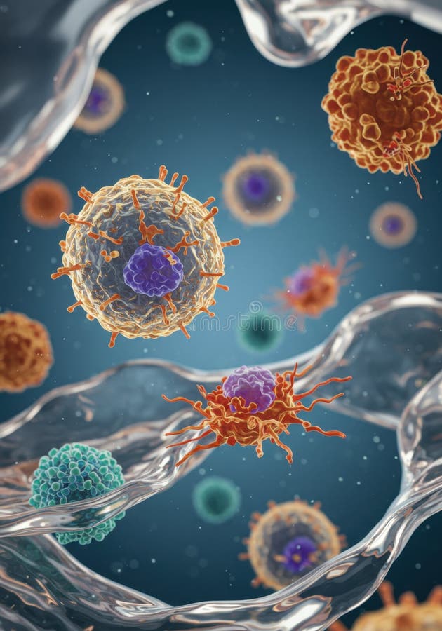 Microscopic View of Colorful Cells in Fluid Stock Illustration ...