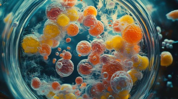 Microscopic View of Colorful Cells in a Liquid Medium Stock ...