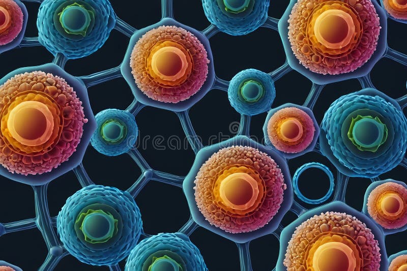 Microscopic View of Colorful Cells and Molecular Structures in a ...