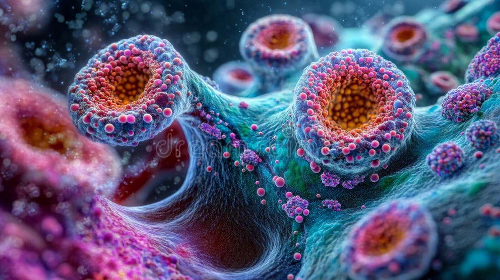 Microscopic View of Colorful Cellular Structures Stock Illustration ...
