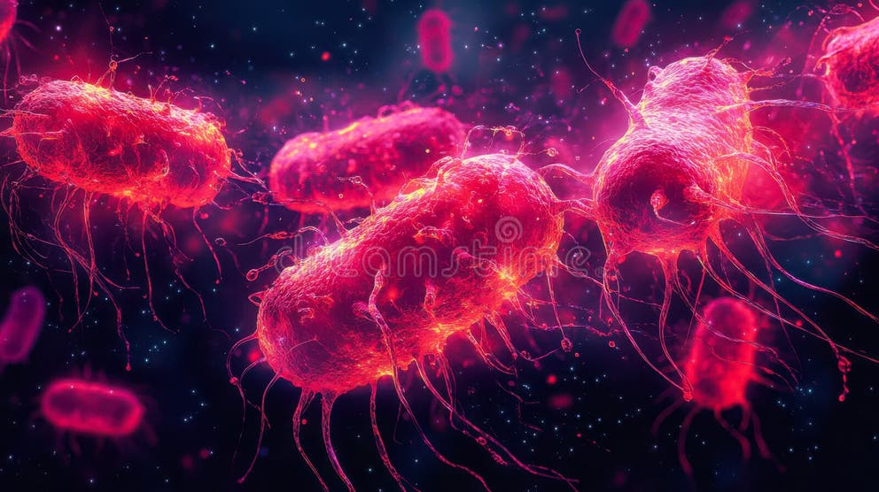 Microscopic View of Colorful, Dynamic Bacteria in Motion Under ...