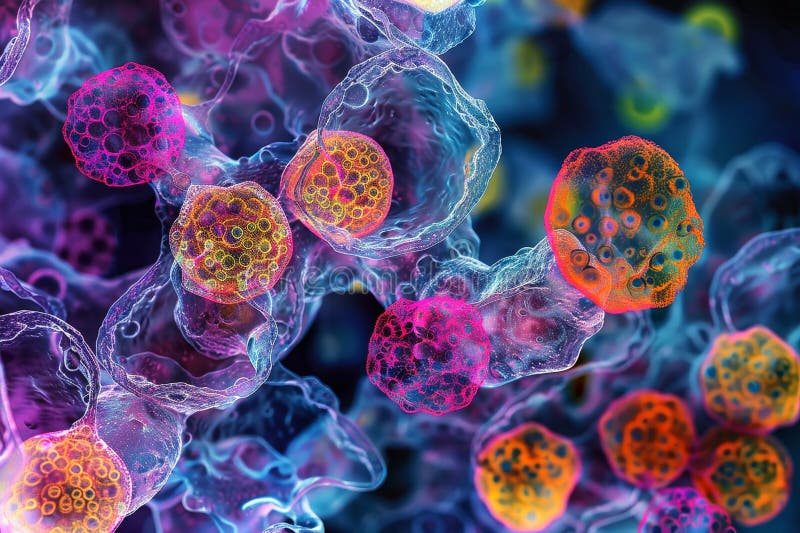 A Microscopic View of Colorful Healthy Cells Dividing and Multiplying ...