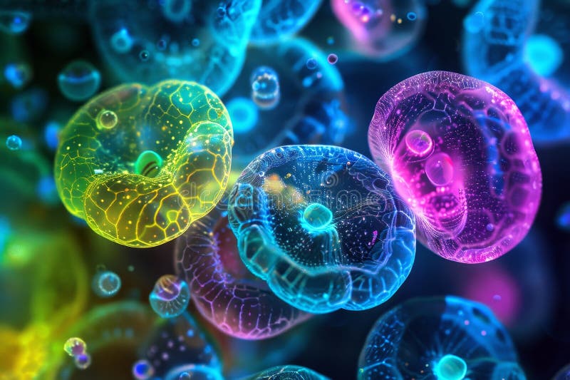 A Microscopic View of Colorful Healthy Cells Dividing and Multiplying ...