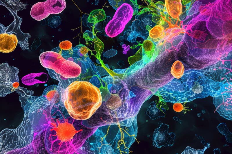 A Microscopic View of Colorful Healthy Cells Dividing and Multiplying ...