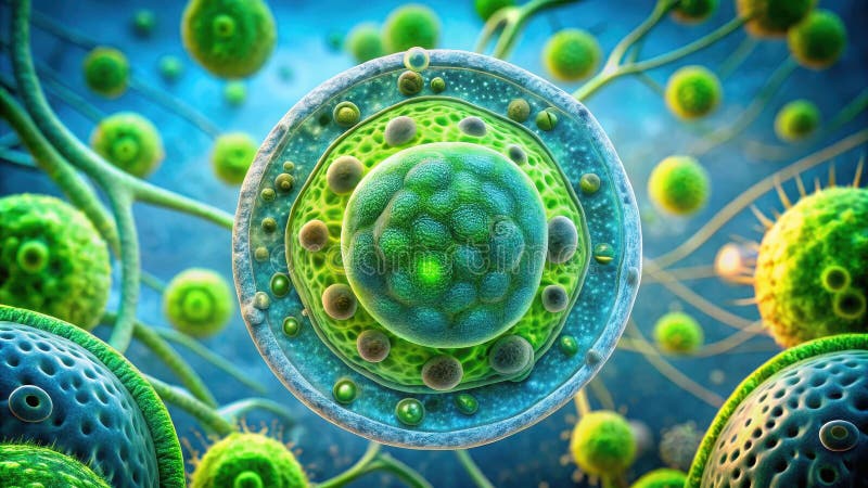 Microscopic View of a Complex Cell Structure with Numerous Organelles ...