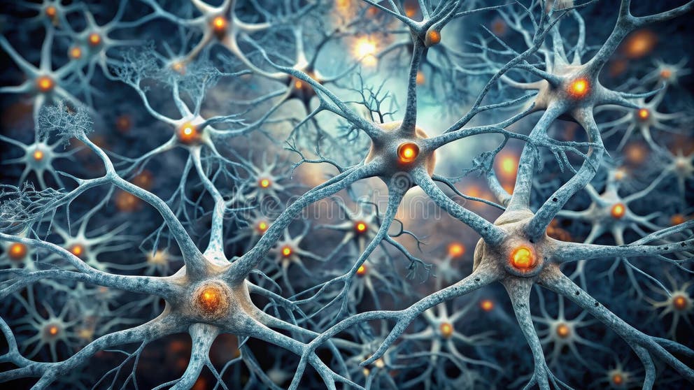 Microscopic View of a Complex Neural Network Showing Interconnected Neurons and Synaptic ...