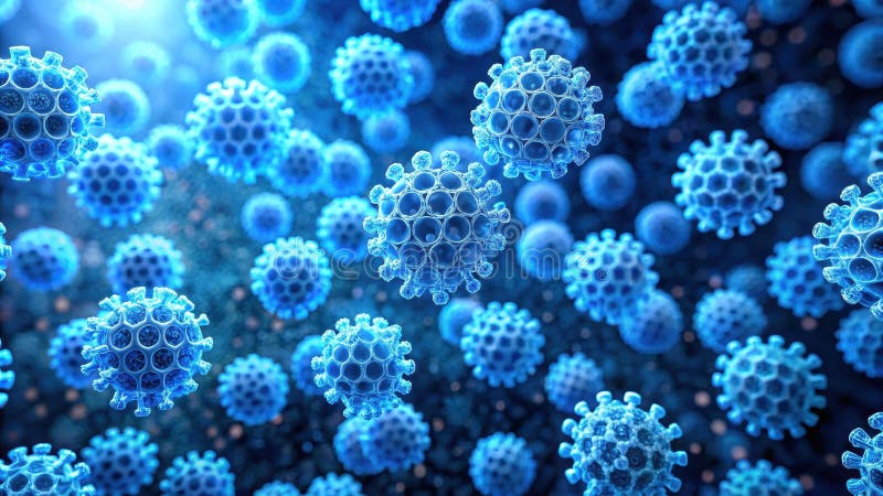 Microscopic View of a Complex Viral Structure Featuring Numerous ...