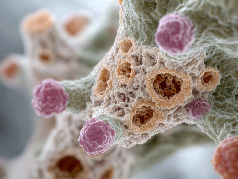 Microscopic View of Coral-like Organic Structure with Pink and Orange ...